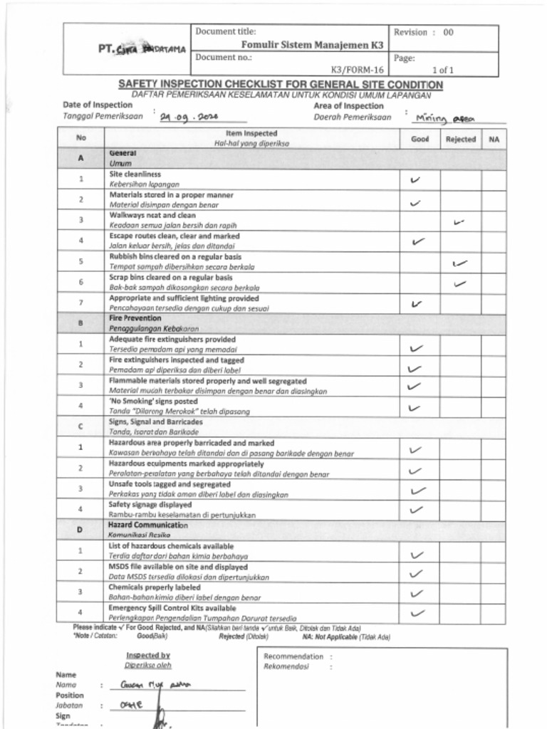 Inspeksi Kondisi Umum Dilapangan | PDF