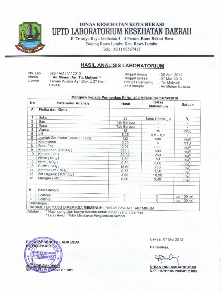 Hasil Uji Laboratorium 1 | PDF