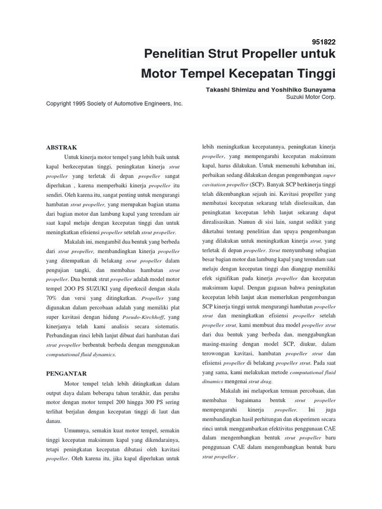 Penelitian Strut Propeller Pada Motor Tempel Kecepatan Tinggi | PDF