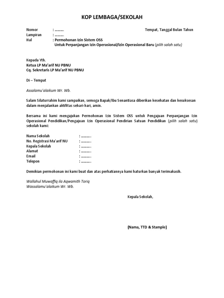 Contoh Permohonan Izin Sistem OSS | PDF