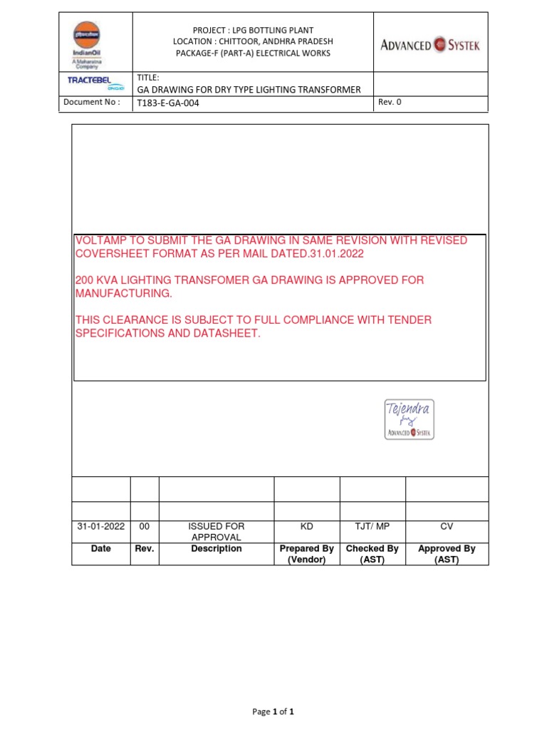 GA Drawing for Lighting Transformer | PDF