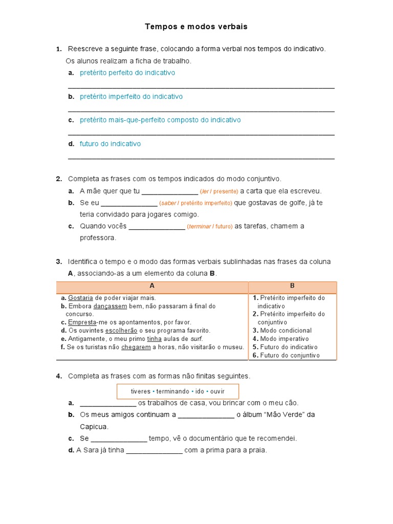 Ficha Portugues Verbos Pdf