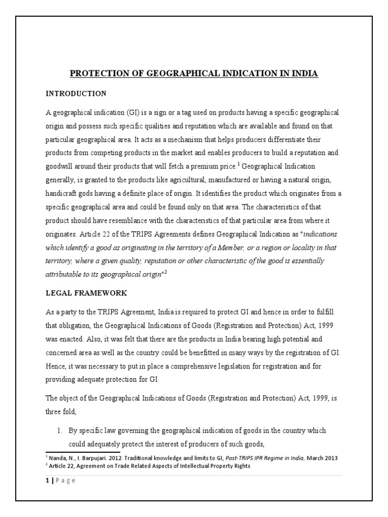 Protection of Geographical Indication in India | PDF | Monopoly ...