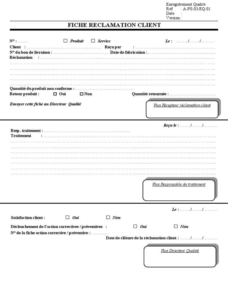 Fiche Réclamation Client | PDF