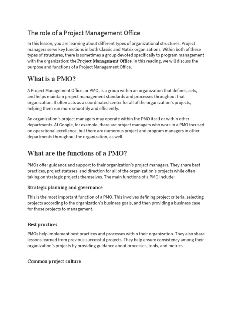 The Role of A Project Management Office | PDF | Project Management ...