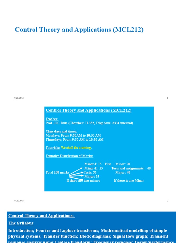 Introduction To Control Theory and Applications | PDF | Control Theory | Control System