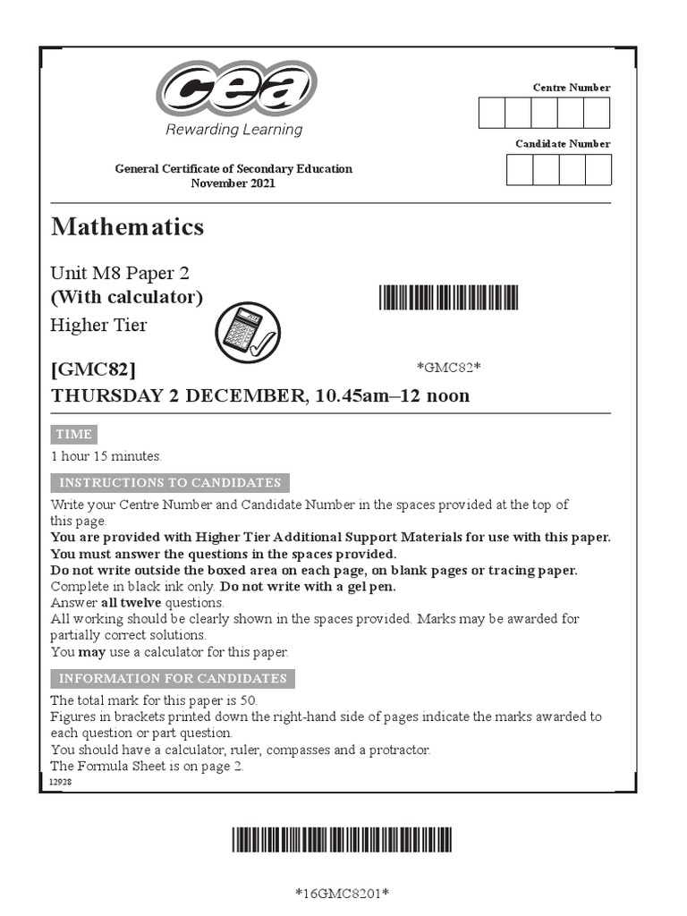 GCSE-Mathematics - 504-November2021-Higher Tier, M8 - Paper 2 (With ...
