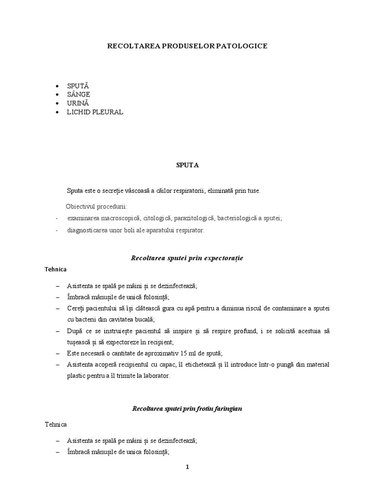 Recoltarea Produselo Patologice | PDF