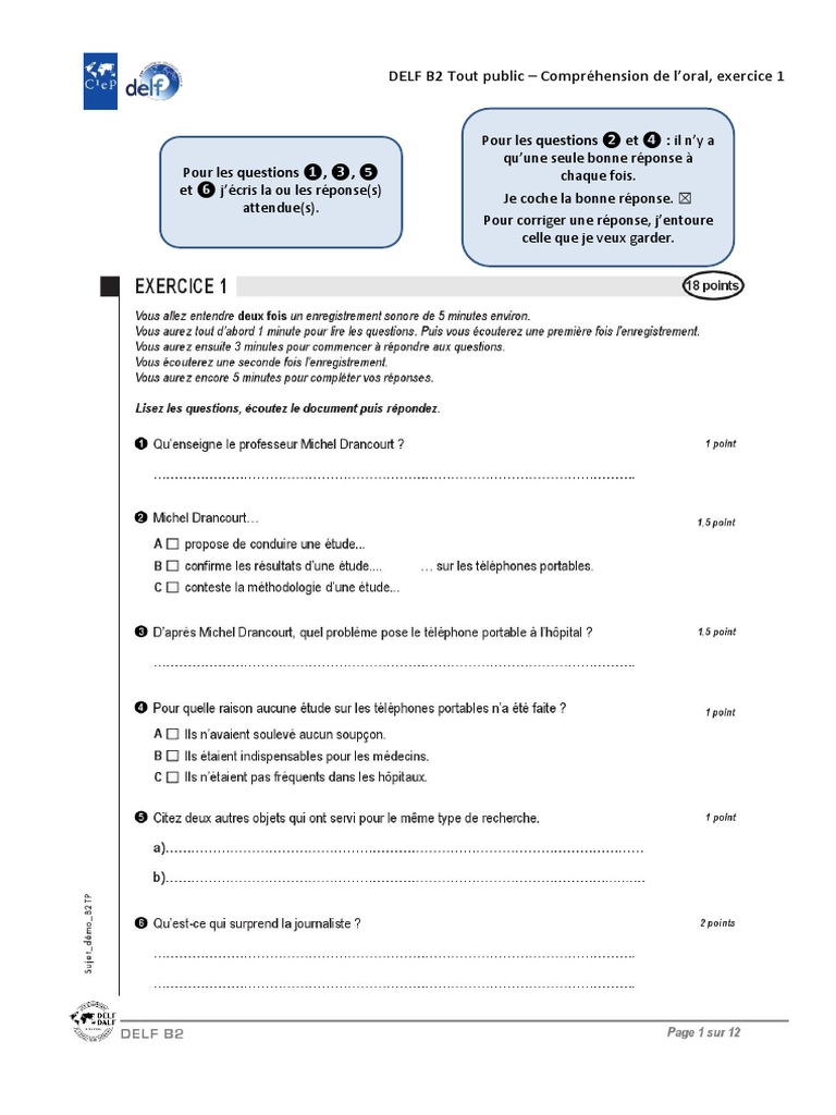 Exemples d'épreuves DELF B2 | PDF