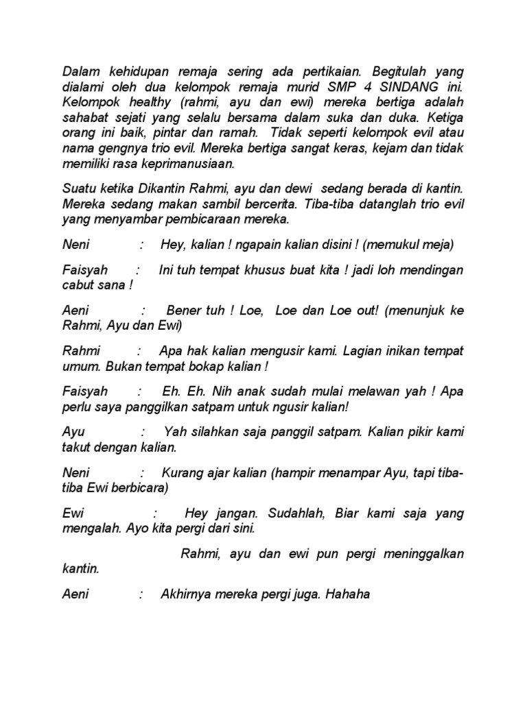 Contoh Naskah Drama Teater 6 Orang Tentang Persahabatan Di Sekolah | PDF