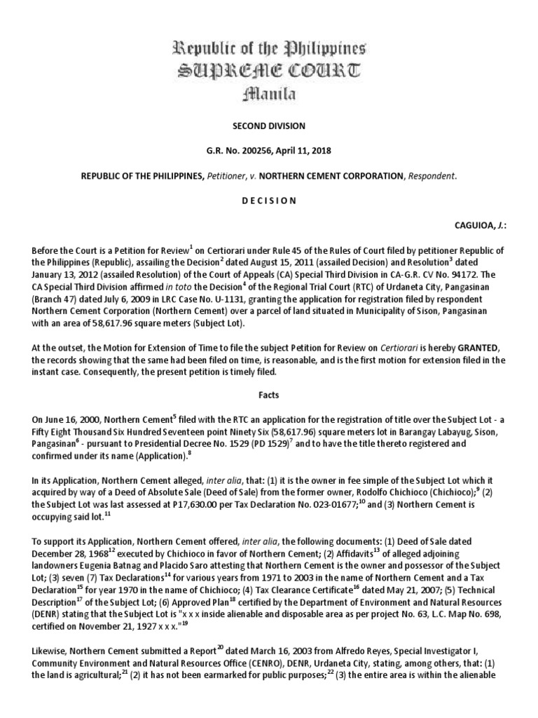Republic v. Northern Cement | PDF | Adverse Possession | Property