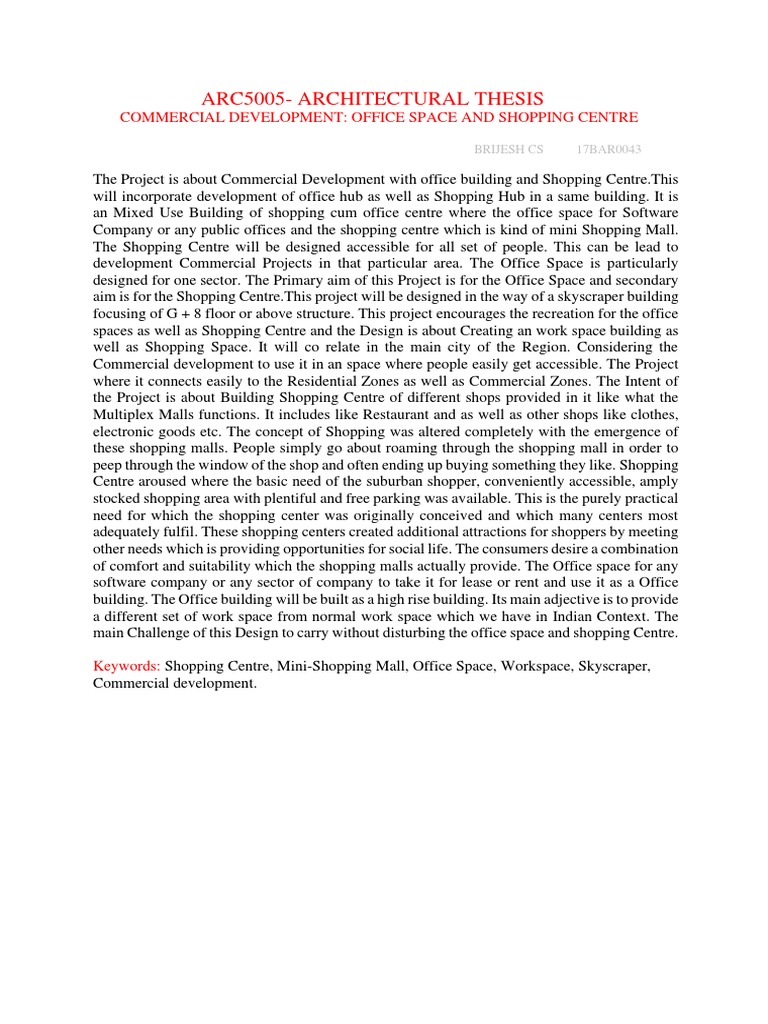 Architecture Thesis - Synopsis | PDF | Shopping Mall | Retailing