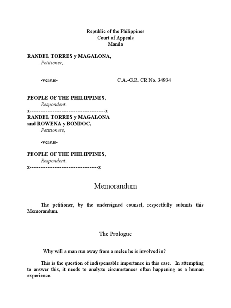 Sample Memorandum CA | PDF | Presumption Of Innocence | Testimony