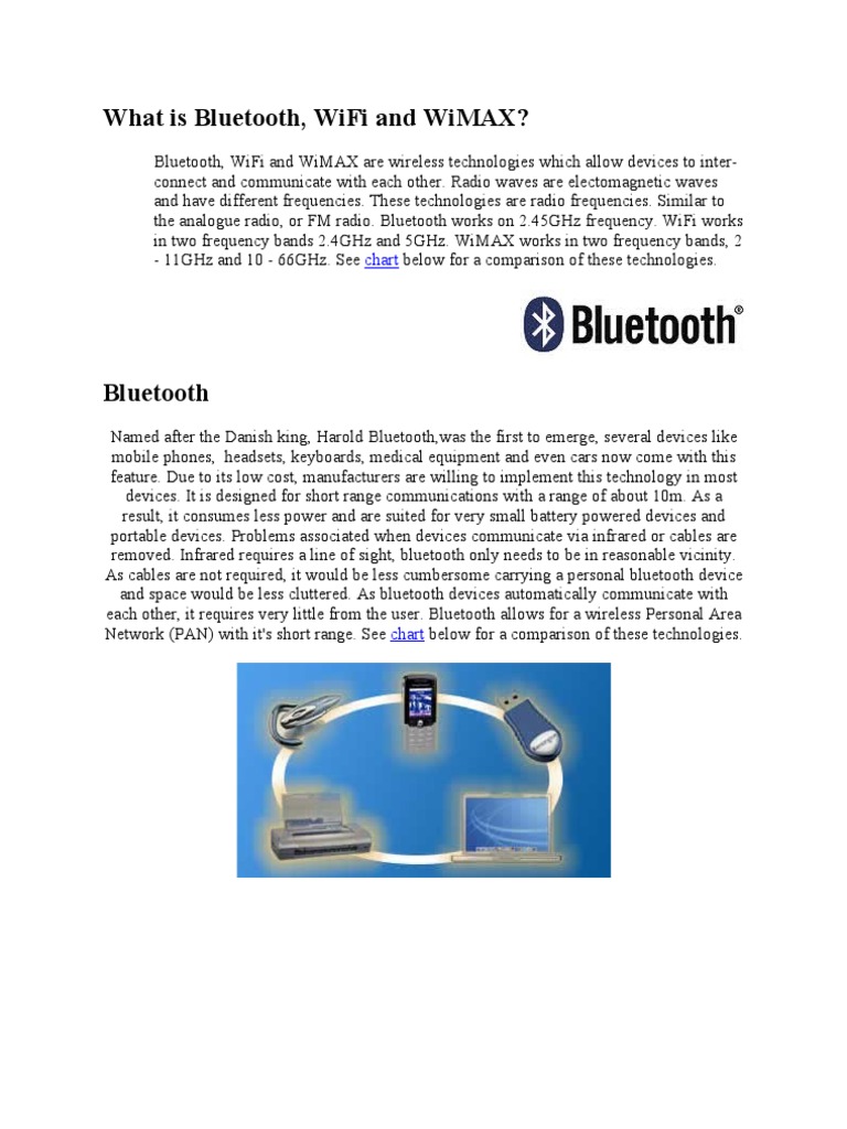 Comparing Bluetooth, WiFi, and WiMAX | PDF | Wide Area Network ...