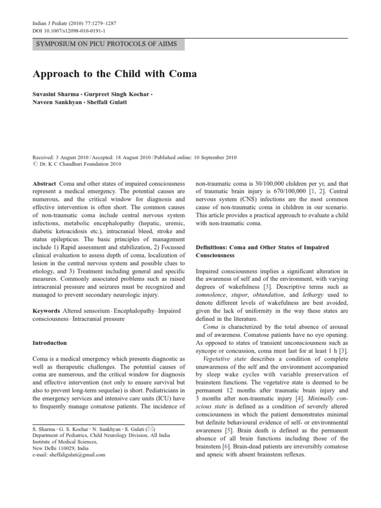 Coma Child Approach | PDF | Coma | Meningitis