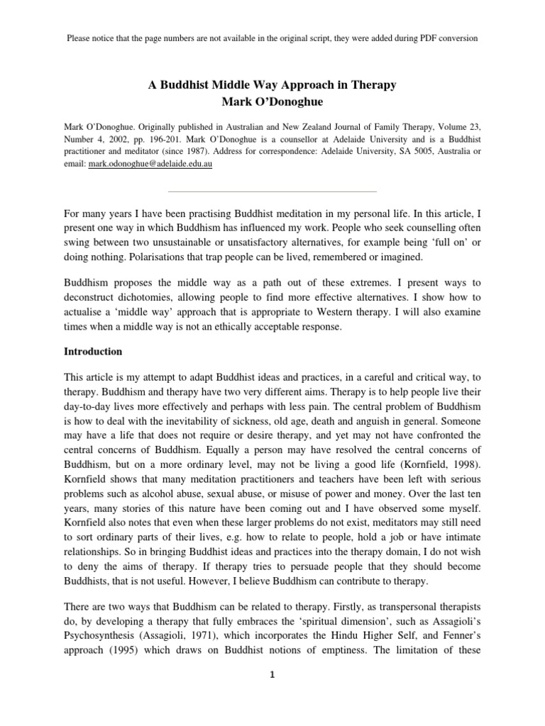 A Buddhist Middle Way Approach in Therapy | PDF | Psychotherapy ...