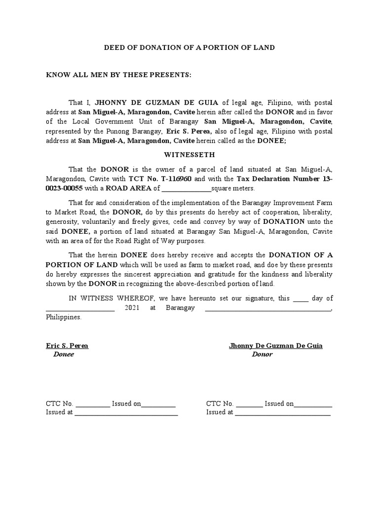 Deed of Donation for Farm to Market Road ROW | PDF