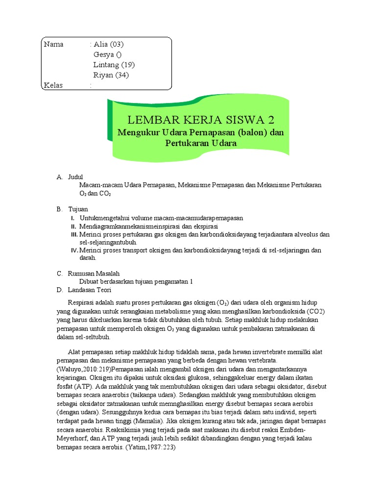 LKS 2 Mengukur Udara Pernafasan (Balon) Dan Pertukaran Udara | PDF