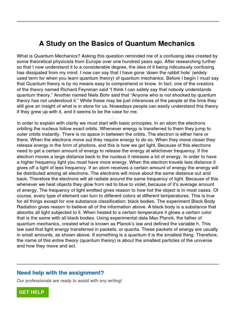 A Study On The Basics of Quantum Mechanics: Need Help With The ...