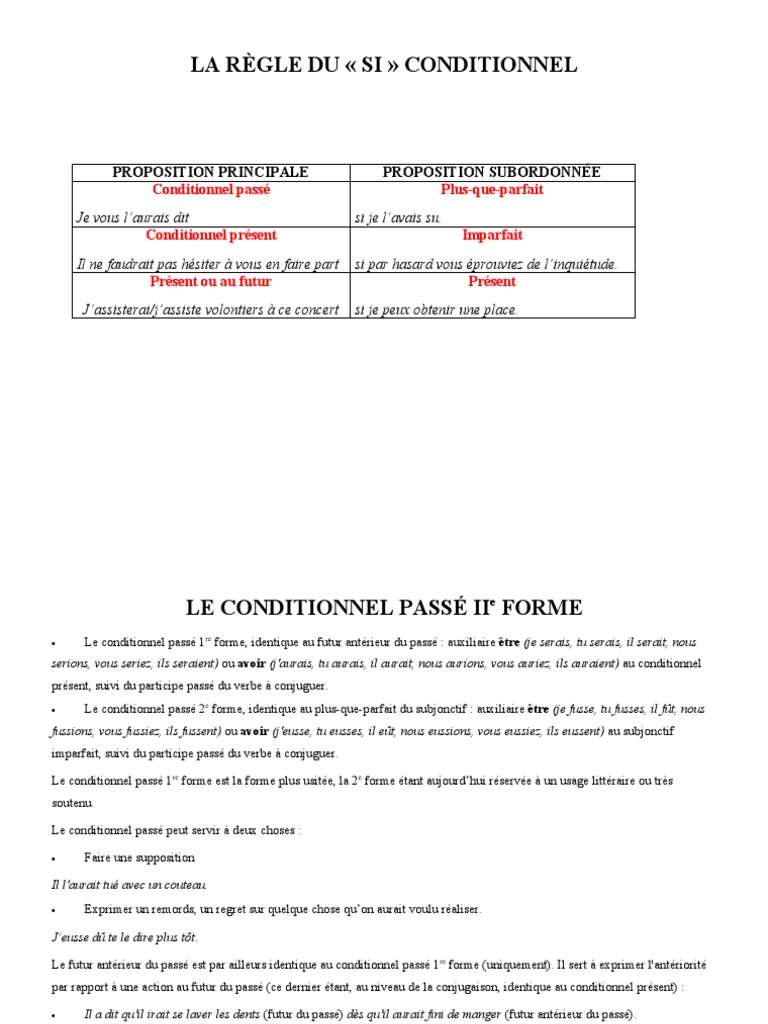 Règles du Conditionnel et "Si" | PDF | Verbe | Sémantique