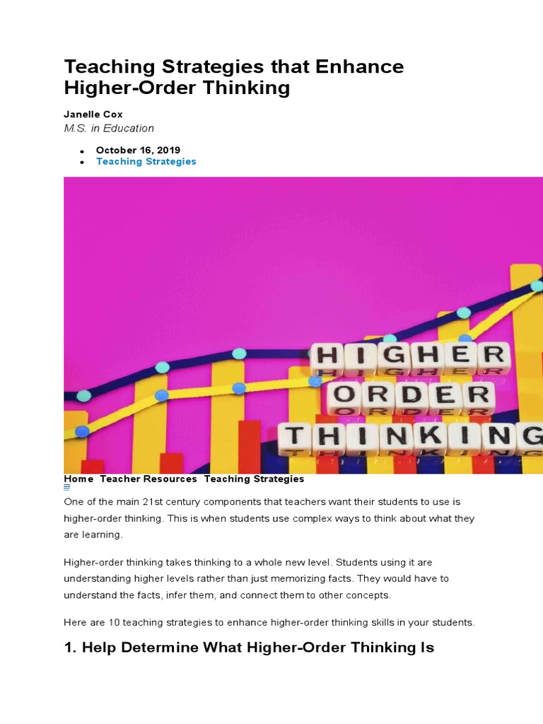 Teaching Strategies That Enhance Higher Order Thinking Skills | PDF ...