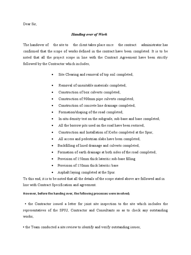 Procedures for Handing Over a Completed Construction Project and ...