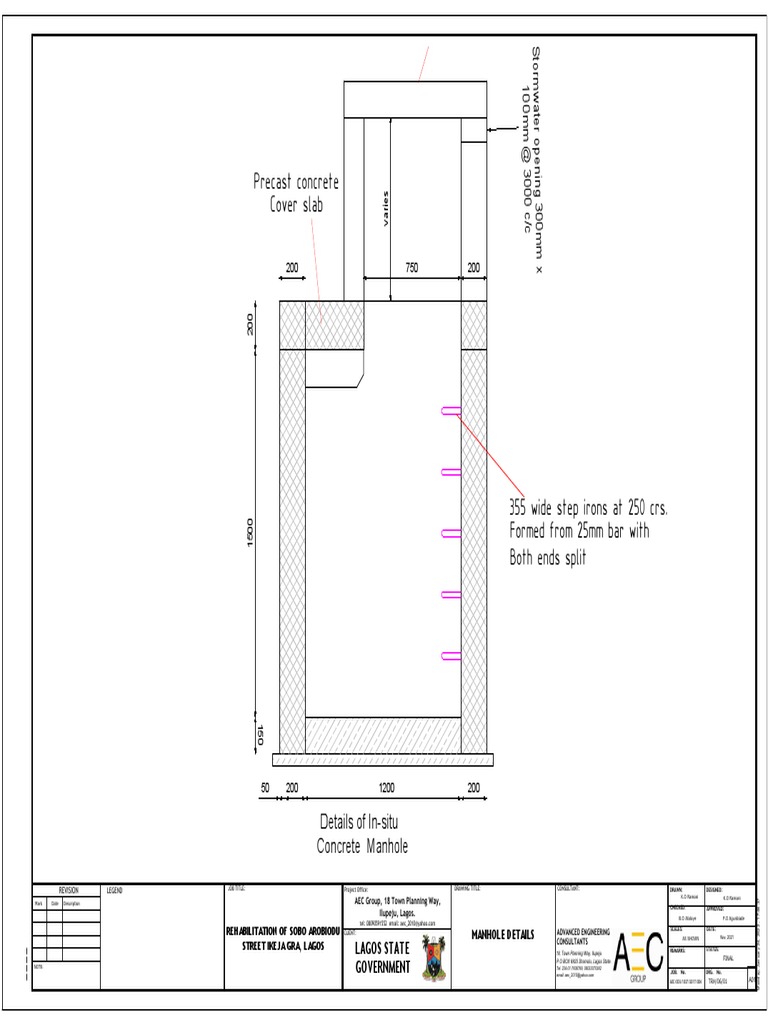 Manhole Design and Details for Lagos Project | PDF