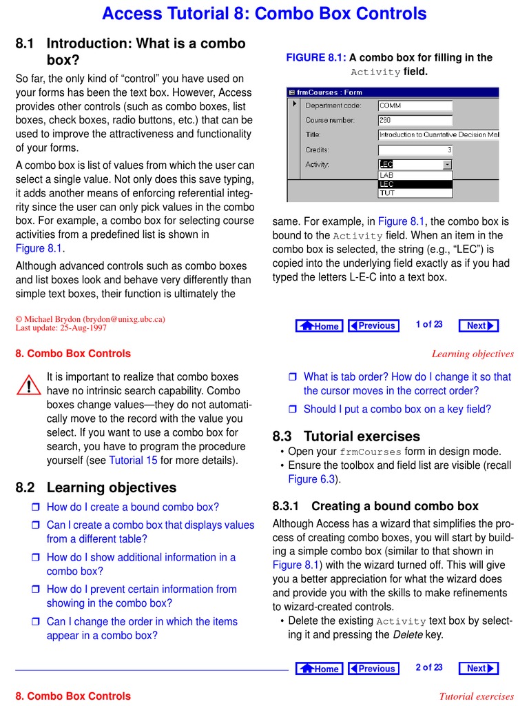 Access Tutorial Combo Box Controls | PDF