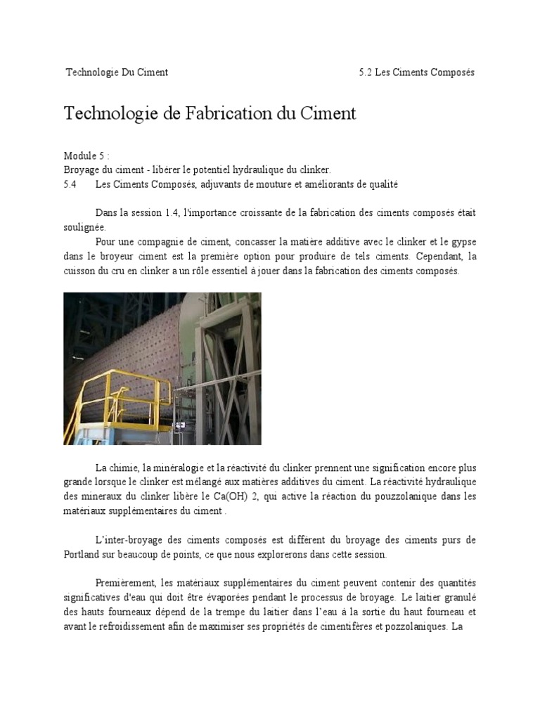Fabrication et caractéristiques des ciments composés | PDF | Ciment ...