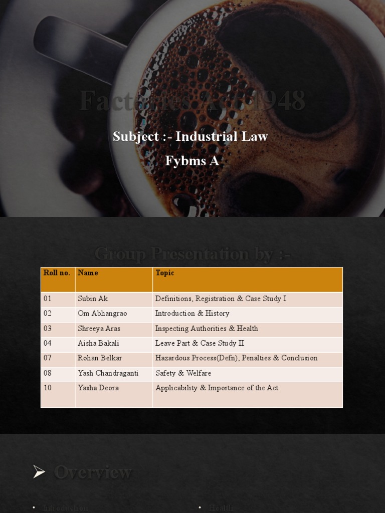 Factories Act 1948 INDUSTRIAL LAW PPT FINAL FINAL | PDF | Employment ...