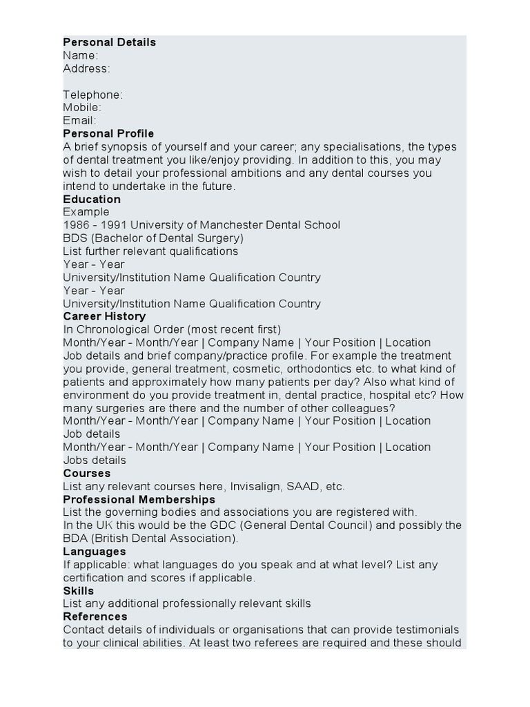 Dental CV Template | PDF