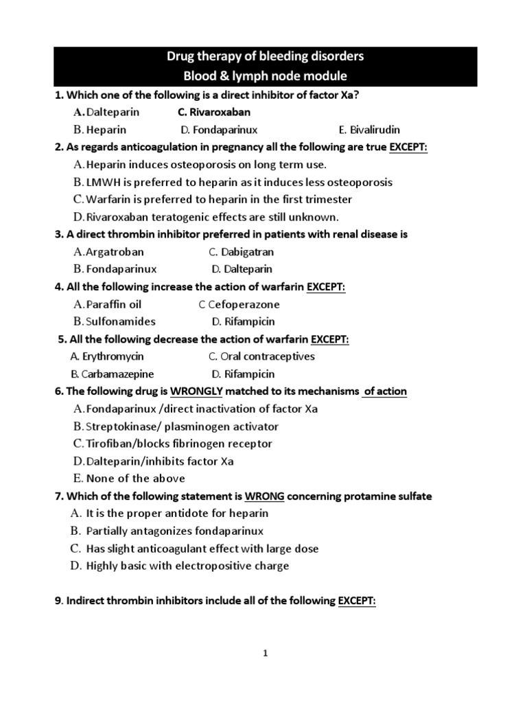 MCQ Bleeding Disorders 2nd Year2021 | PDF | Medical Specialties | Drugs