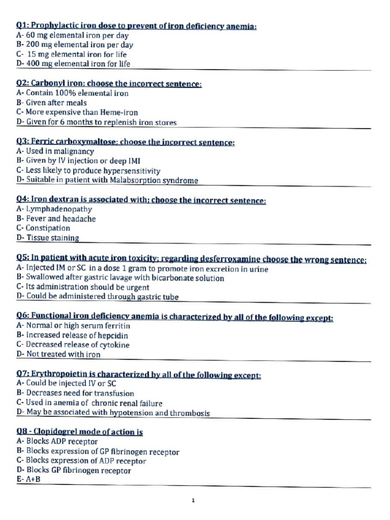 MCQ Pharma 1dr Elsha3r | PDF | Anemia | Medical Specialties