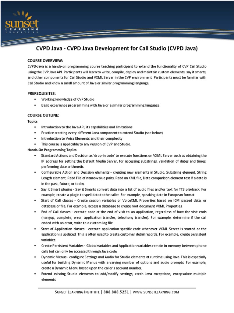 CVPD Java - CVPD Java Development For Call Studio (CVPD Java) | PDF ...