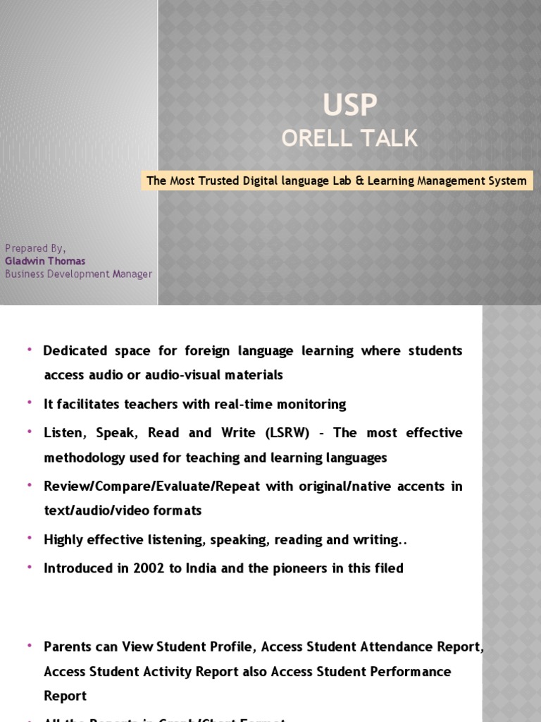 USP - Orell Talk Language Lab | PDF | Learning | Literacy