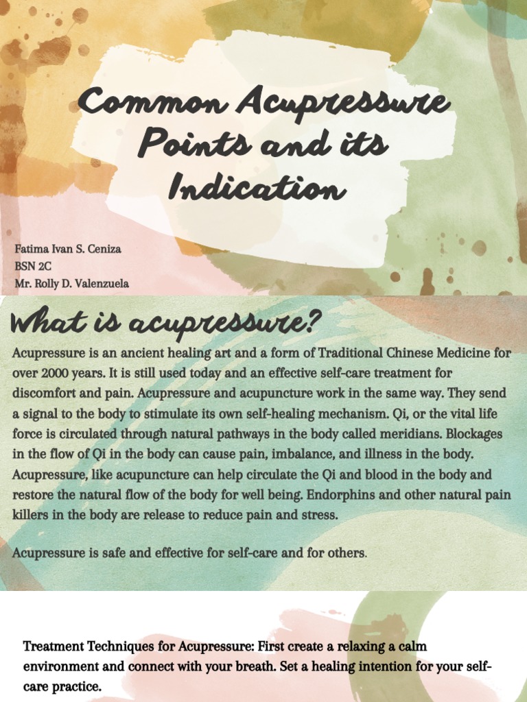 Common Acupressure Points and Its Indication | PDF | Acupressure | Massage
