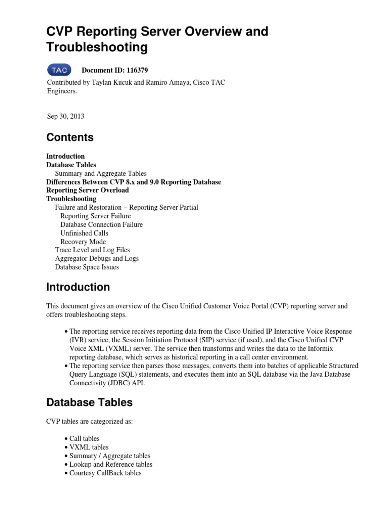 CVP Reporting Server Overview & Issues | PDF | Databases | Software ...