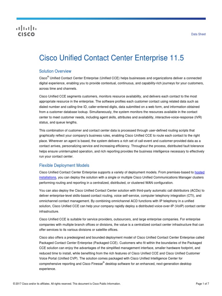 Cisco Unified Contact Center Enterprise 11.5: Solution Overview | PDF ...