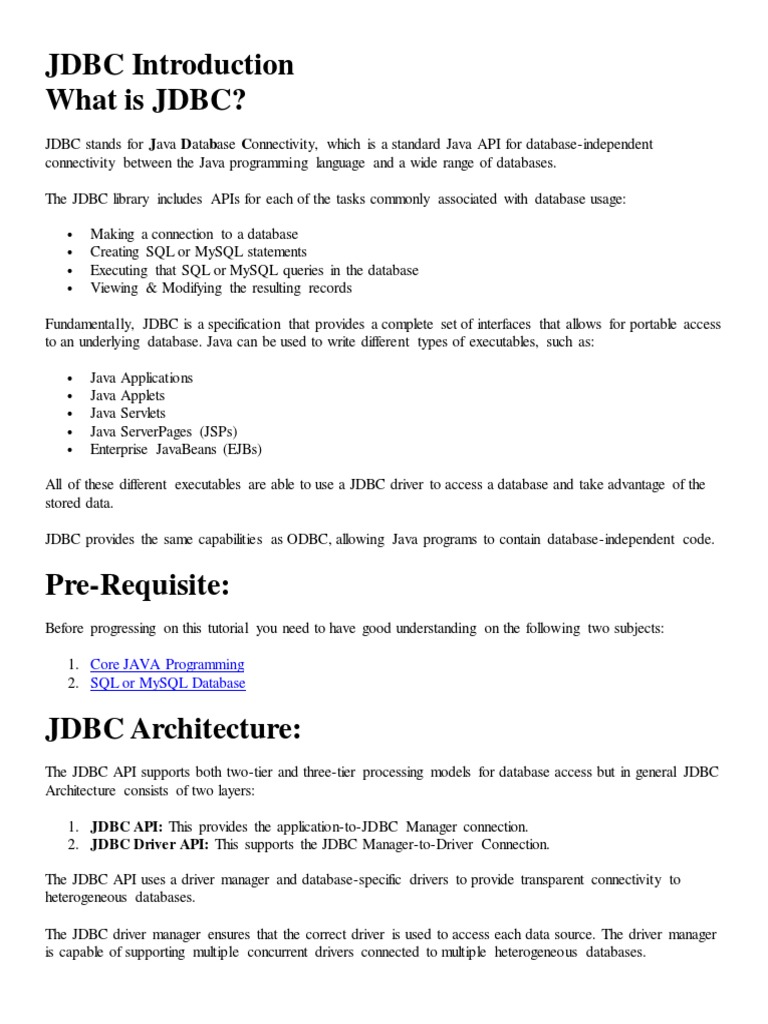 JDBC Best Tutorial Full | PDF | Databases | Parameter (Computer Programming)