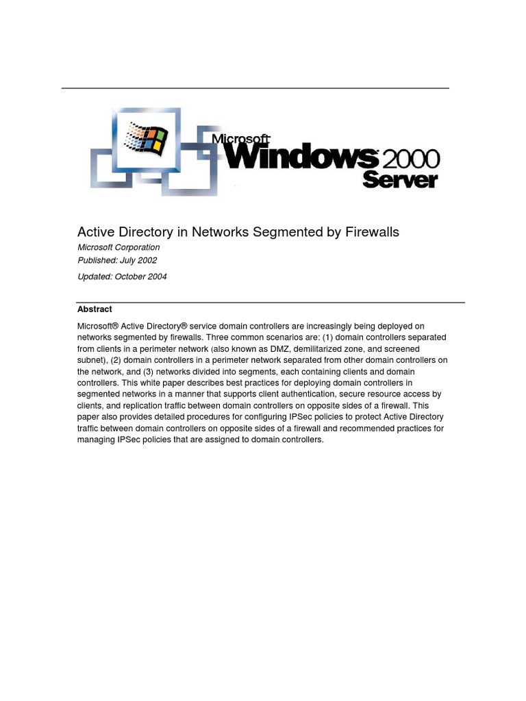 ADSegment IPSec W2K | PDF | Active Directory | Computer Network