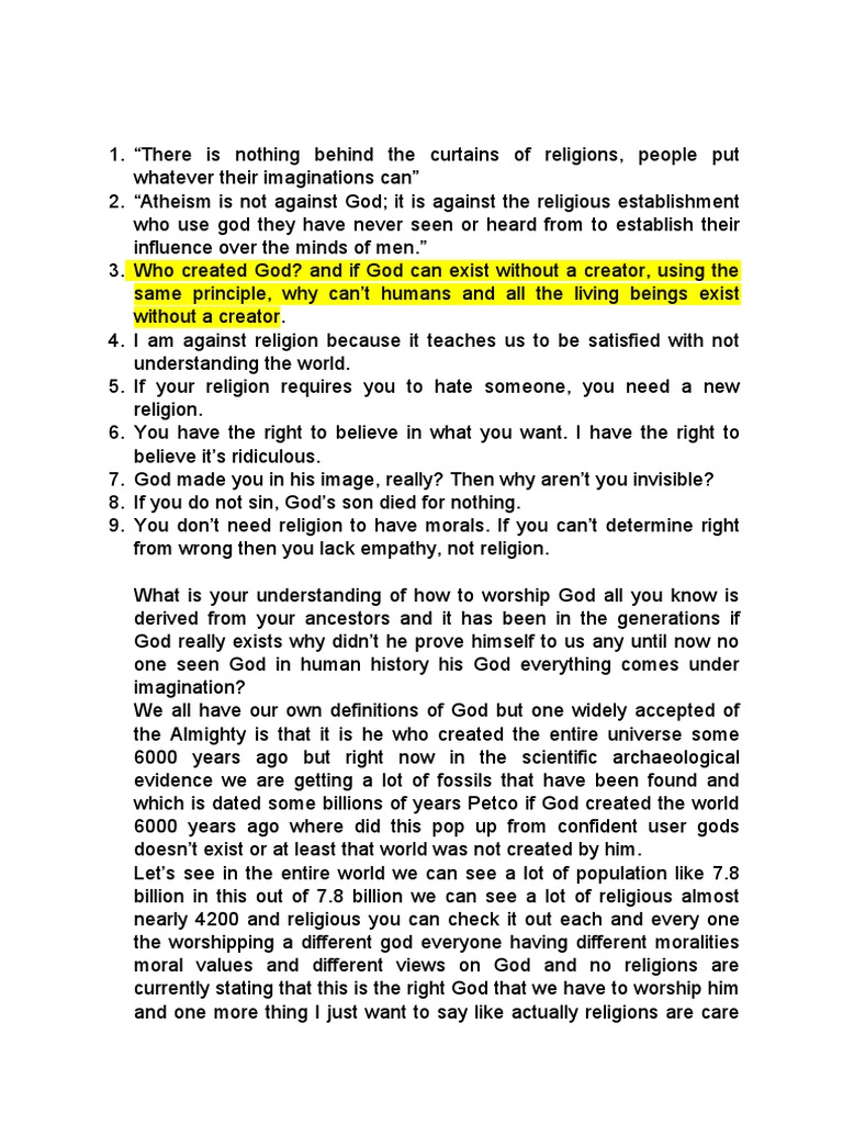 Atheist Key Points | Download Free PDF | God | Atheism