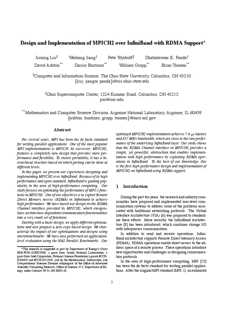 Design and Implementation of Mpich2 Over Infiniband With Rdma Support ...