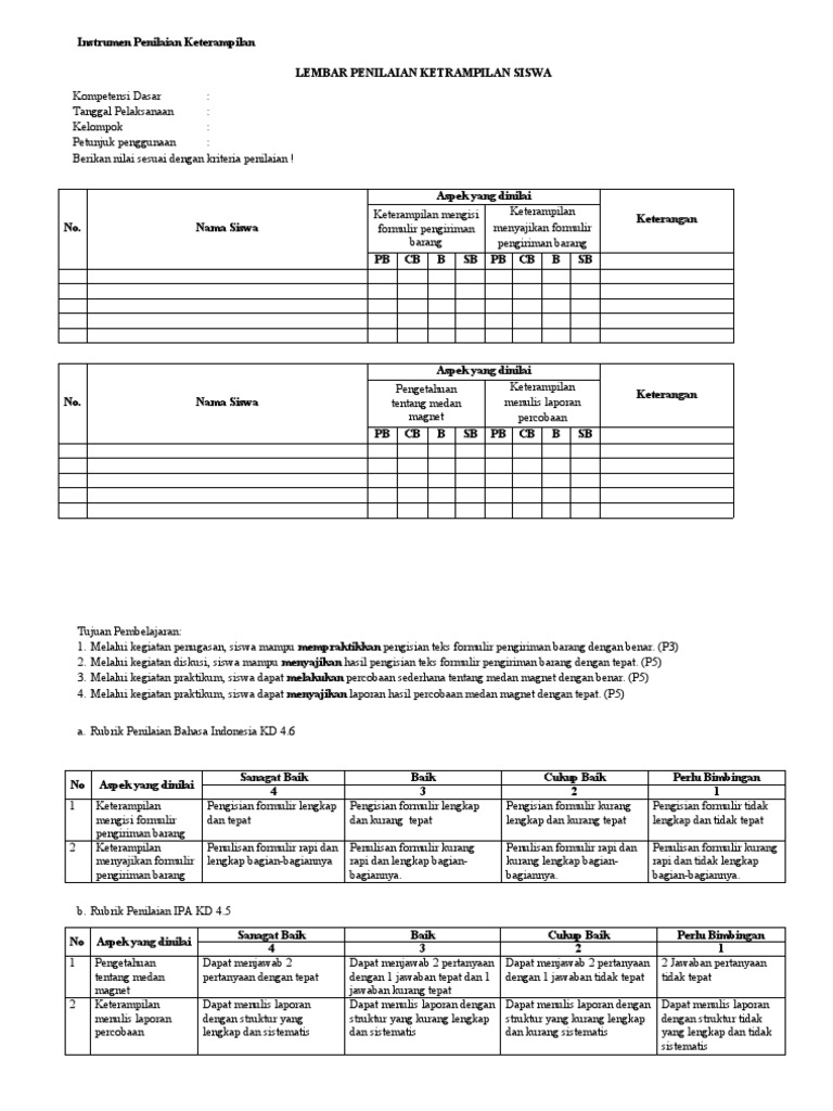 Instrumen Penilaian Keterampilan 3 | PDF