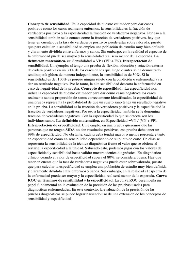 Sensibilidad y Especificidad en Diagnóstico | PDF | Sensibilidad y ...