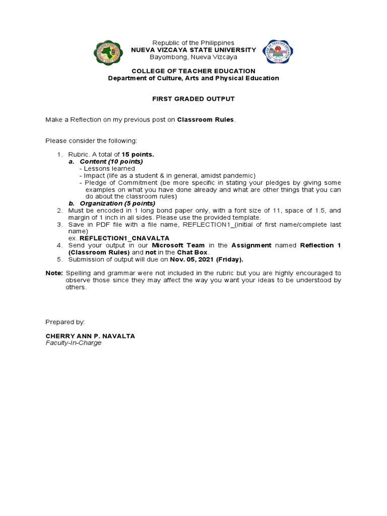 Activity 1-Reflection On Classroom Rules-1 | PDF | Language Arts ...