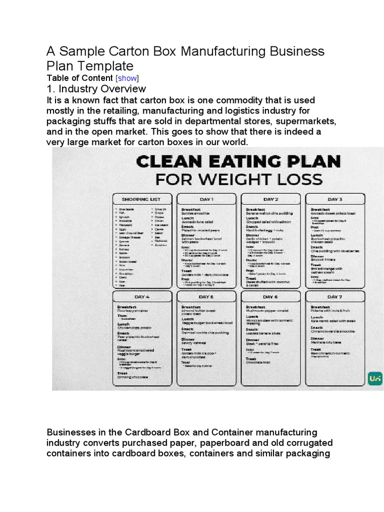 A Sample Carton Box Manufacturing Business Plan Template | PDF ...