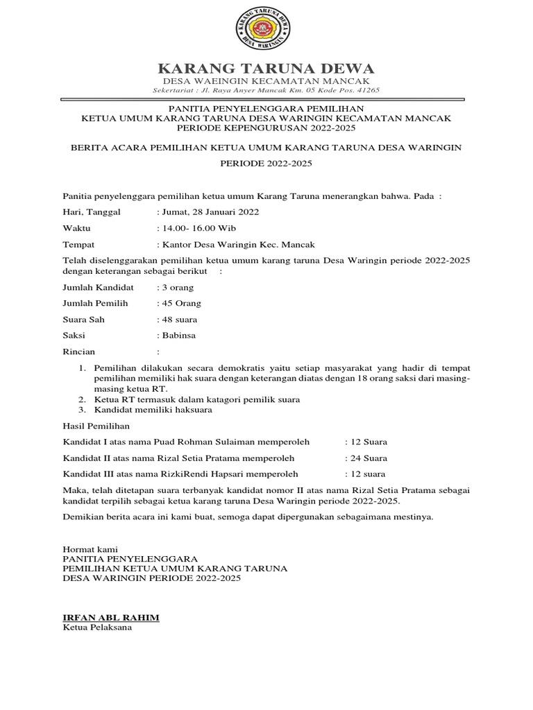 Berita Acara Karang Taruna | PDF