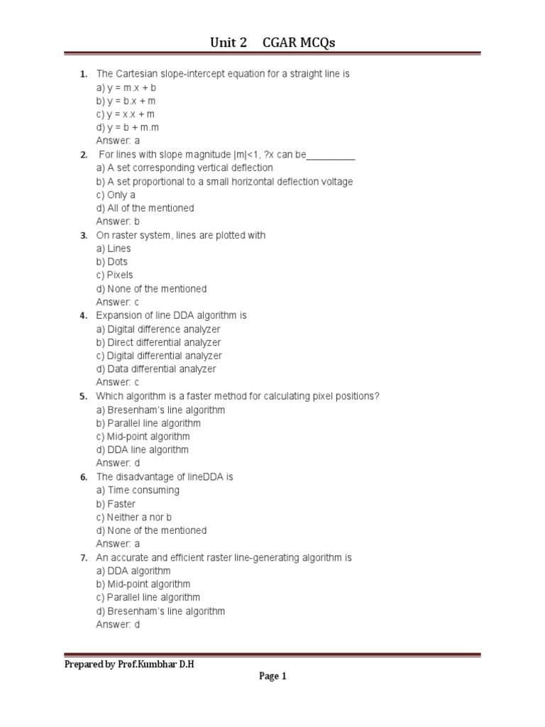 UNIT 2 CGAR MCQs | PDF | Algorithms | Computing