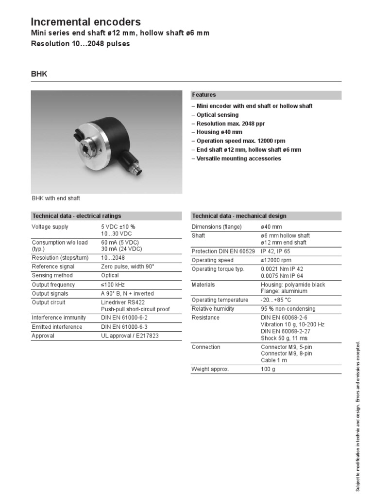 Baumer BHK Encoder | PDF | Equipment | Computer Engineering