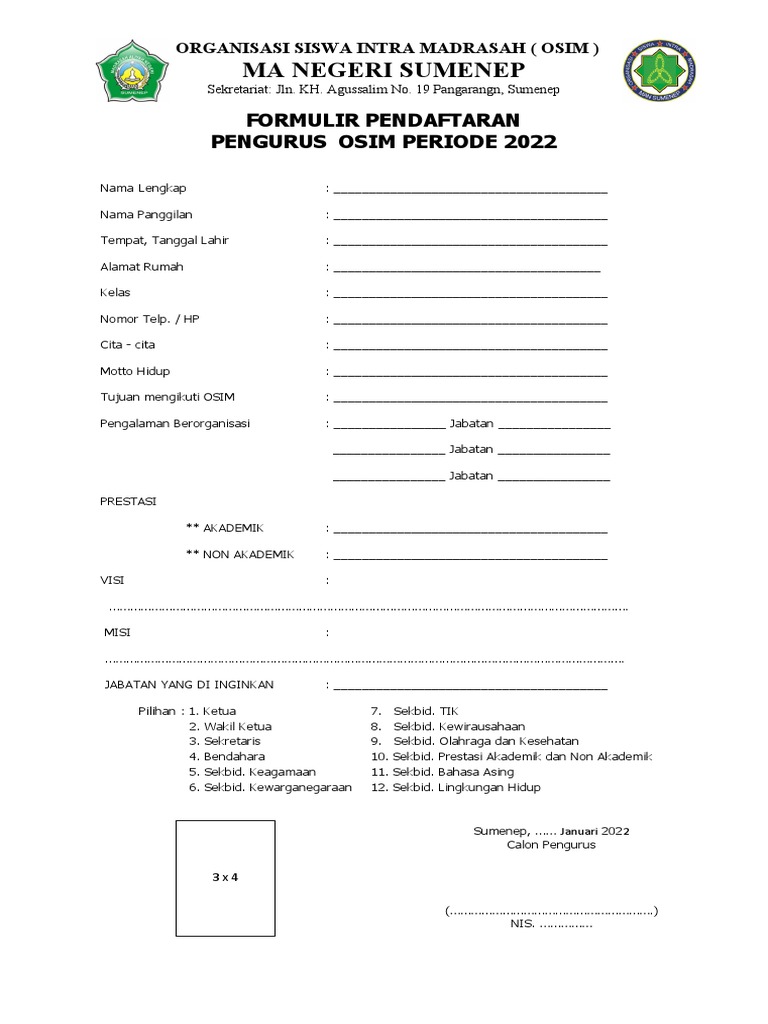 Pendaftaran Pengurus OSIM MA Sumenep | PDF | Karier & Perkembangan